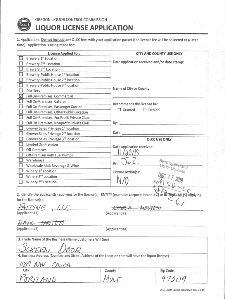 Fillable Online Liquor License Application - Oregon Download Fillable ...