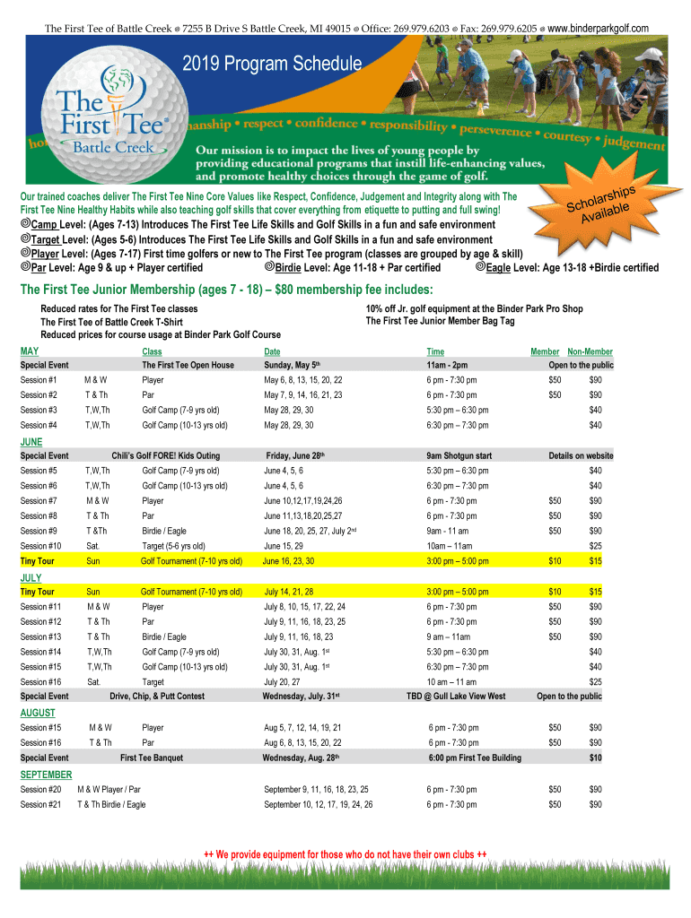 Fillable Online First Tee LINK of Battle Creek - Binder Park Golf ...