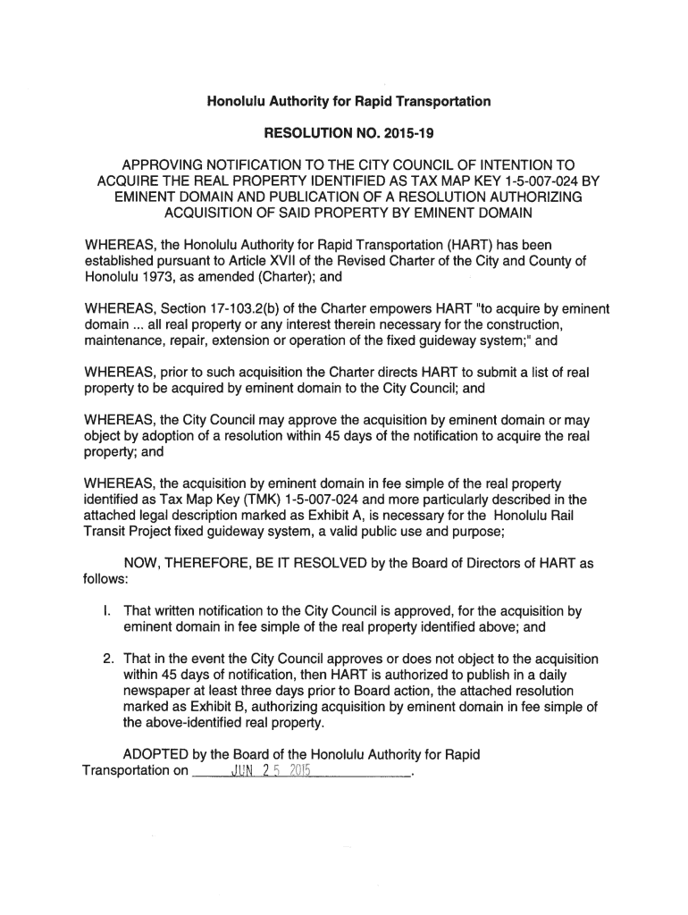 Fillable Online ACQUIRE THE REAL PROPERTY IDENTIFIED AS TAX MAP KEY 1-5 ...