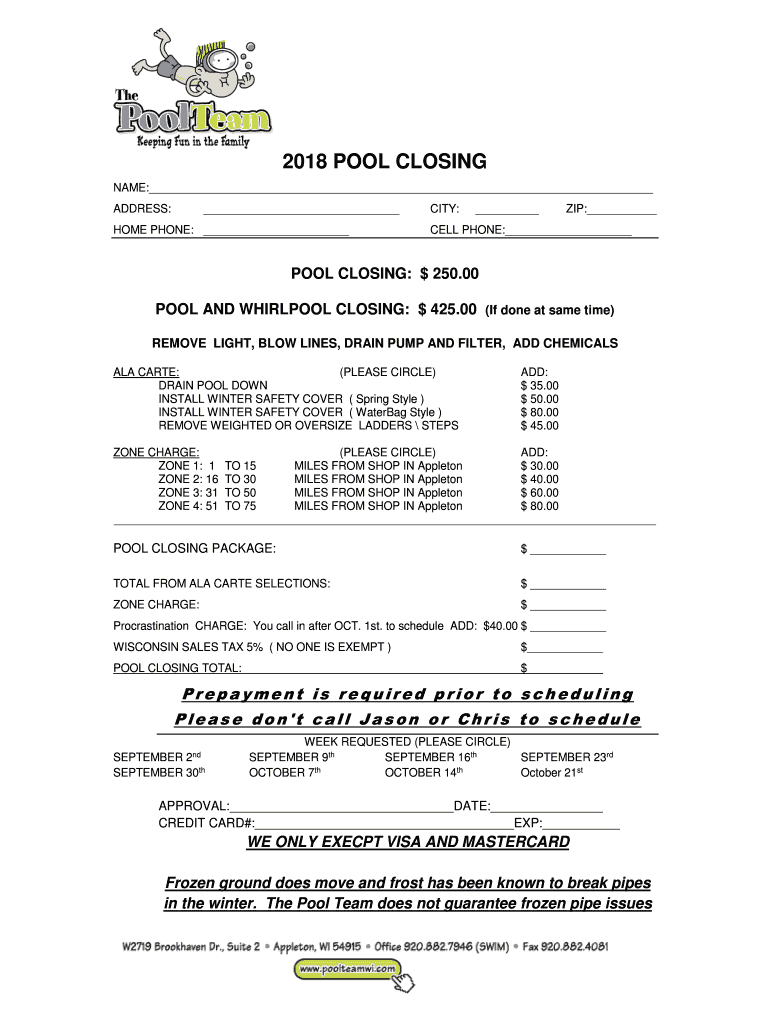 Fillable Online Pool Closing Form Fax Email Print - pdfFiller