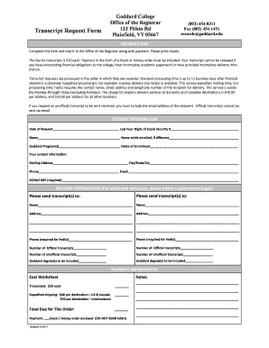Fillable Online Fillable Online Transcript Request Form.pub - Goddard ...