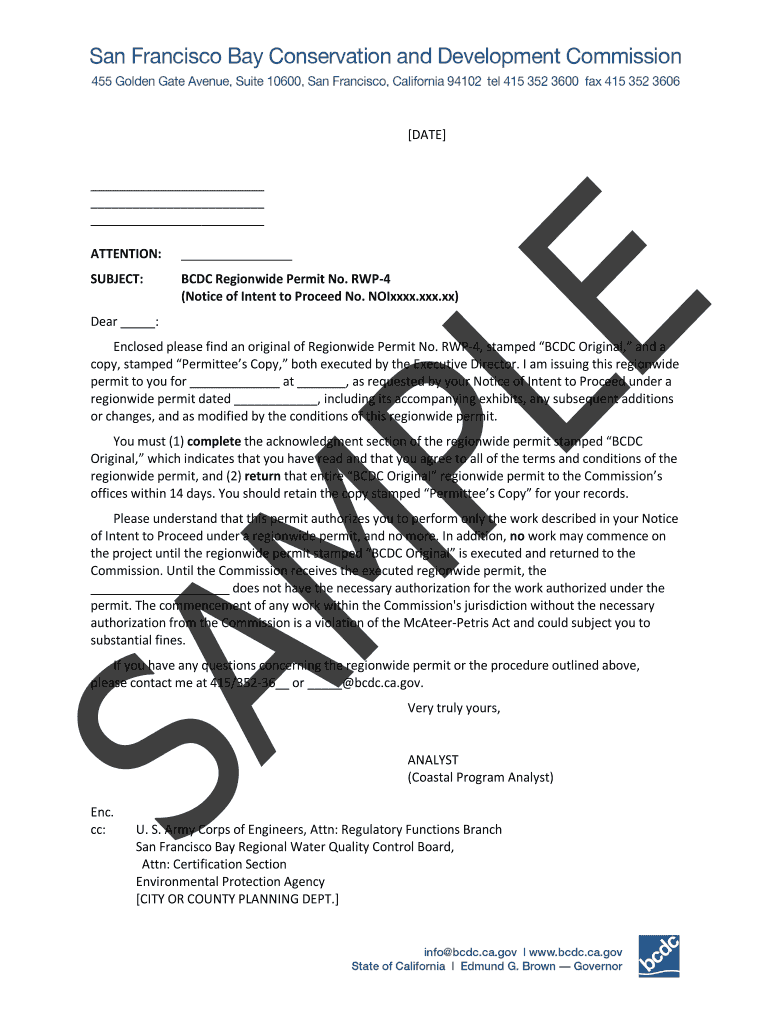 Fillable Online bcdc ca SAMPLE BCDC Regionwide Permit No. RWP-4 ...