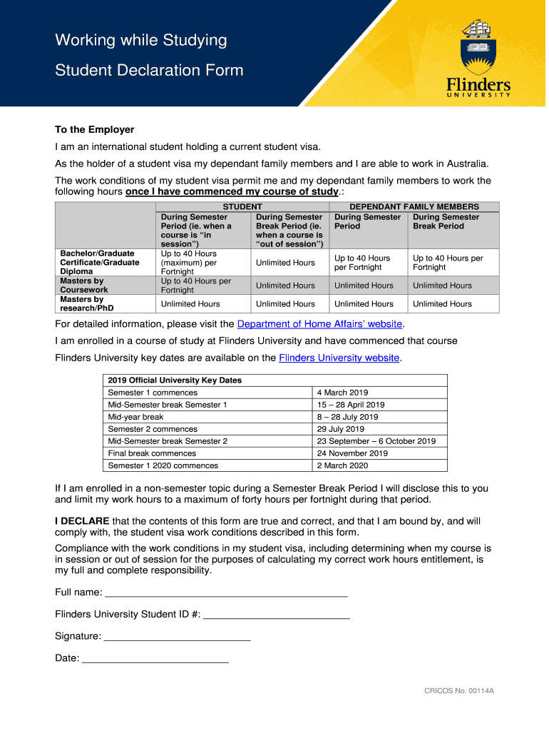 Fillable Online Working while studying - Student declaration form Fax ...