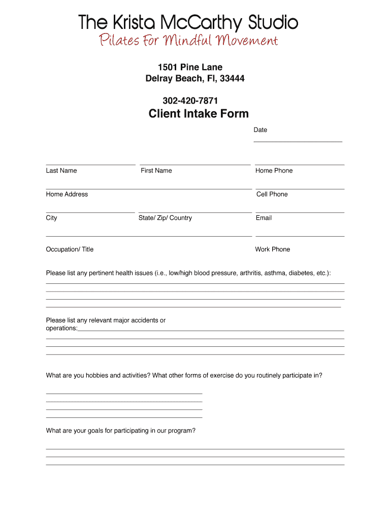 Pilates Client Intake Form - Fill Online, Printable, Fillable, Blank ...