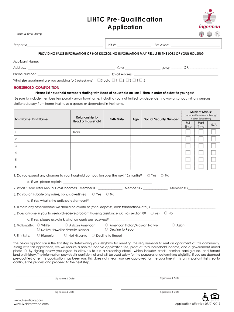 LIHTC Pre-Qualification Application - Blank Fillable Template | Fill ...