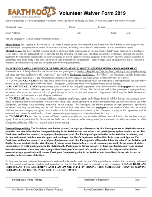 Fillable Online Volunteer Waiver Form 2019 - earthrootsfieldschool.org ...