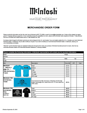 Fillable Online Fillable Online Merchandise Order Form - McIntoshLabs ...