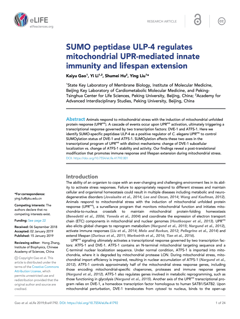 Fillable Online SUMO peptidase ULP-4 regulates Fax Email Print - pdfFiller