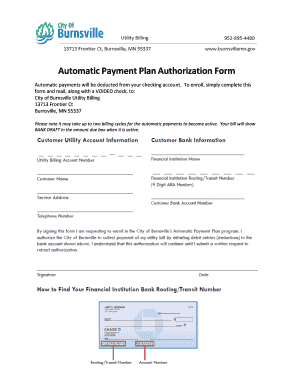 Fillable Online Automatic Payment Plan Authorization Form - City of Burnsville Fax Email Print ...