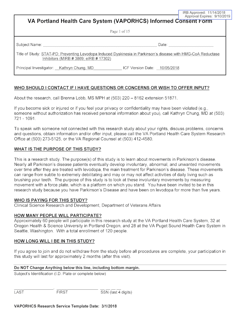 Fillable Online Informed Consent Form Template - VA Portland Health ...