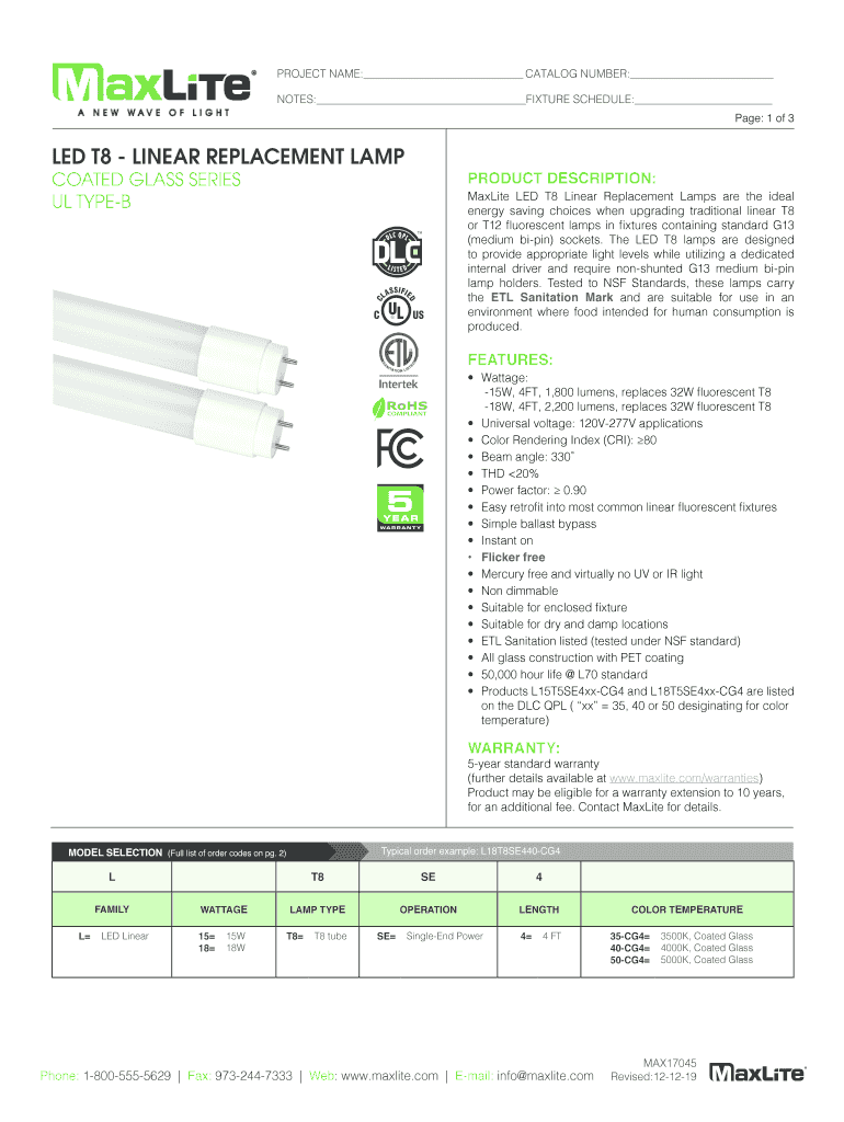 Fillable Online LED T8 - LINEAR REPLACEMENT LAMP COATED GLASS SERIES ...