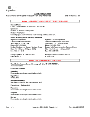 Fillable Online CERELOSE Dextrose M NON-GMO IP - Ingredion Incorporated ...
