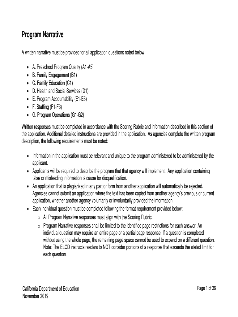 Fillable Online Form-19. Program narrative for the California State ...