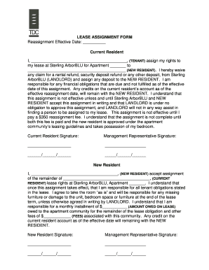 Fillable Online LEASE ASSIGNMENT FORM Reassignment Effective Date ...