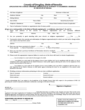 Fillable Online cltr douglasnv APPLICATION FOR A SINGLE CEREMONY ...