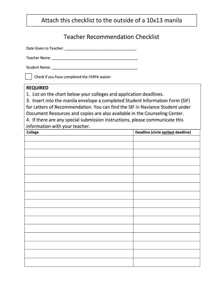 Fillable Online Attach this checklist to the outside of a 10x13 manila ...