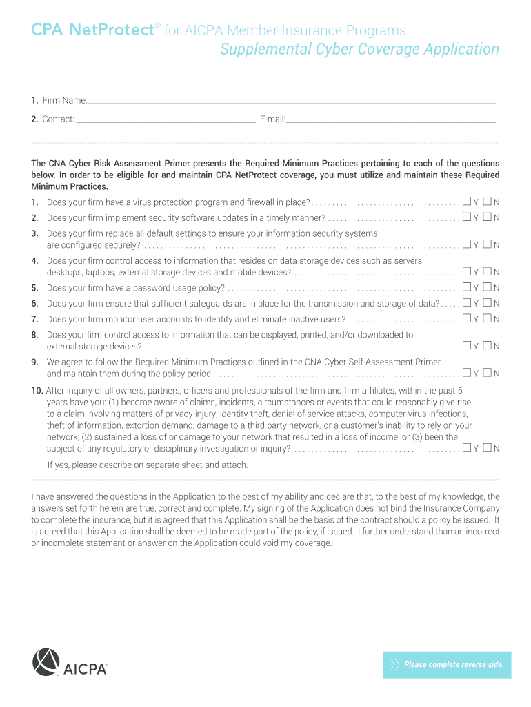 Fillable Online Supplemental Cyber Coverage Application - AICPA ...
