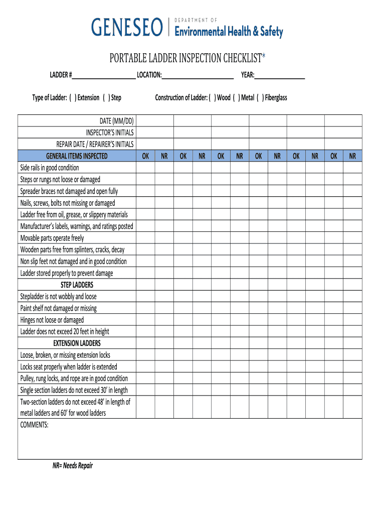 Fillable Online PORTABLE LADDER INSPECTION CHECKLIST* Fax Email Print ...