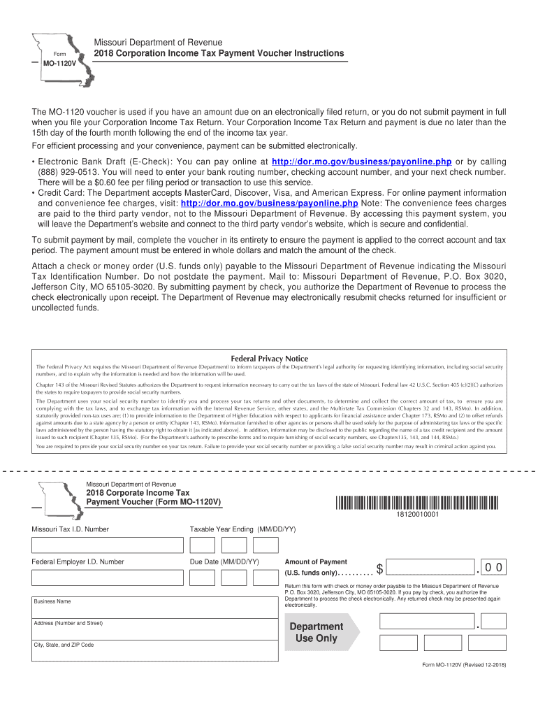 Form MO-1120V - Corporate Income Tax Payment Voucher and Instructions ...