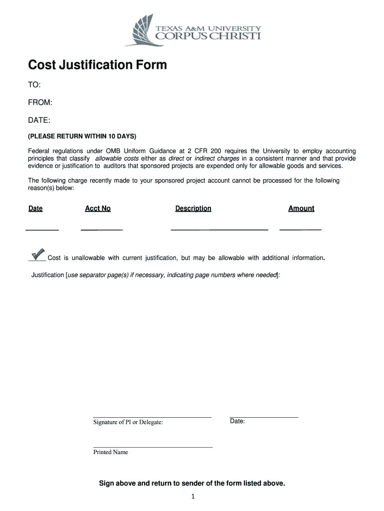 Fillable Online research tamucc Cost Justification Form - Texas A&M ...