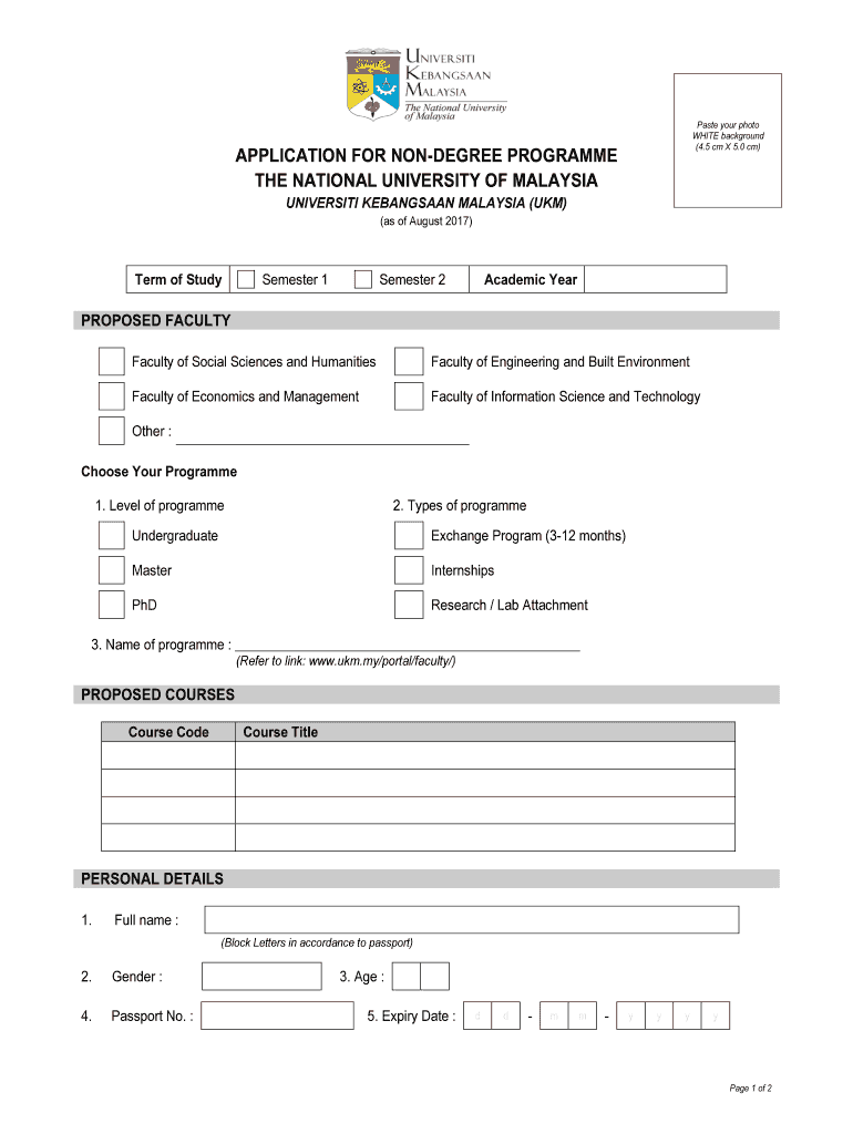 Fillable Online application for non-degree programme the national ...