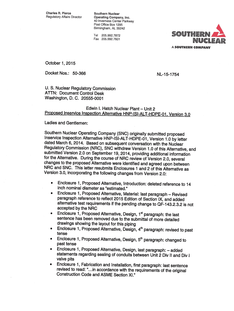 Fillable Online Edwin I. Hatch, Unit 2 - Proposed Inservice Inspection ...