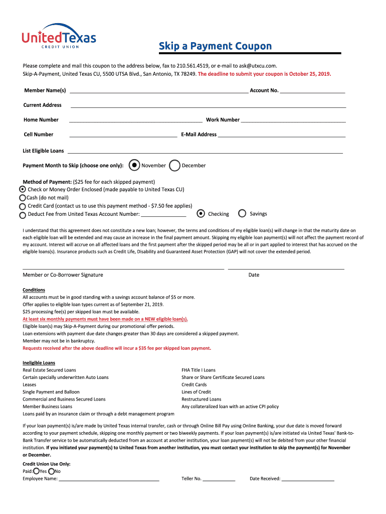 Fillable Online Skip a Payment Coupon 0517 Fax Email Print - pdfFiller