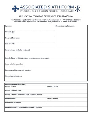 Fillable Online sjfchs org Sixth Form Application Form - St Aidan's Fax ...