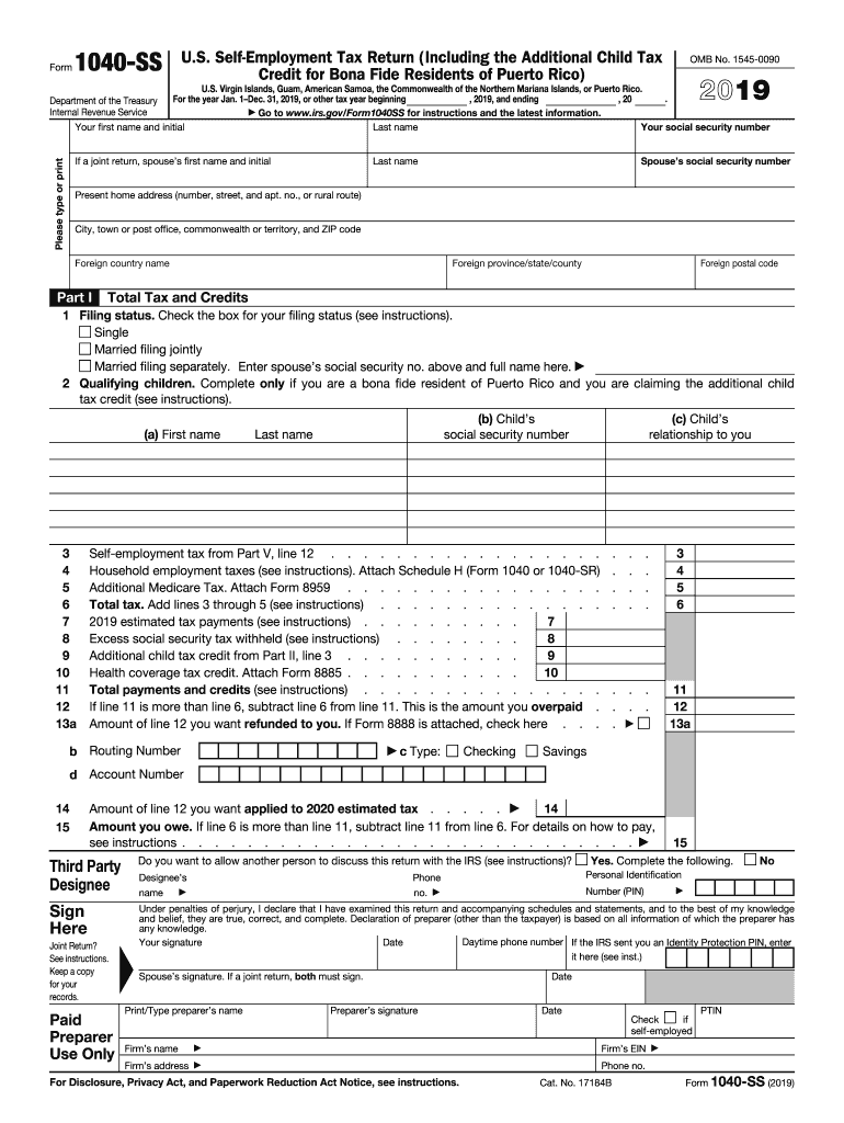 2019 Form IRS 1040 SS Fill Online Printable Fillable Blank PdfFiller