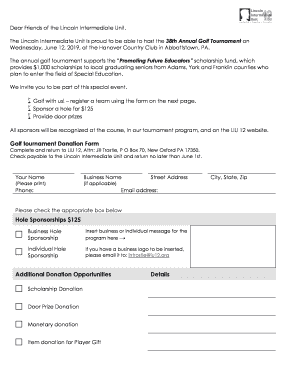 Fillable Online Golf tournament Donation Form Hole Sponsorships $125 ...