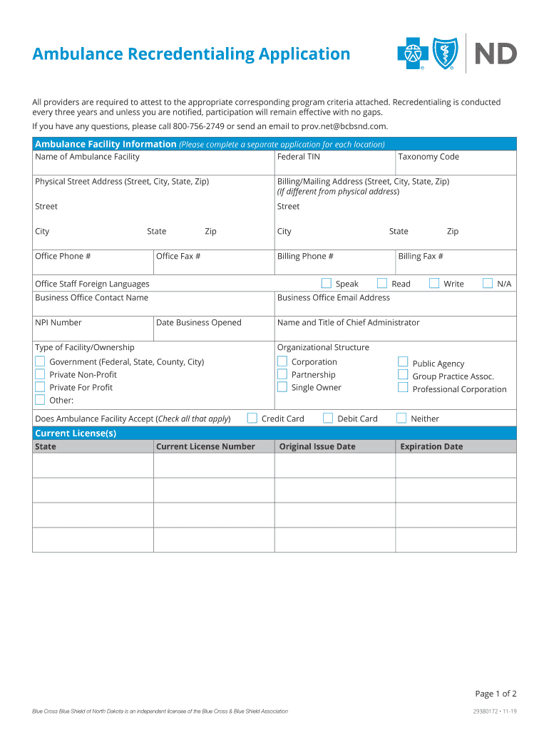 Fillable Online Ambulance Recredentialing Application Fax Email Print ...