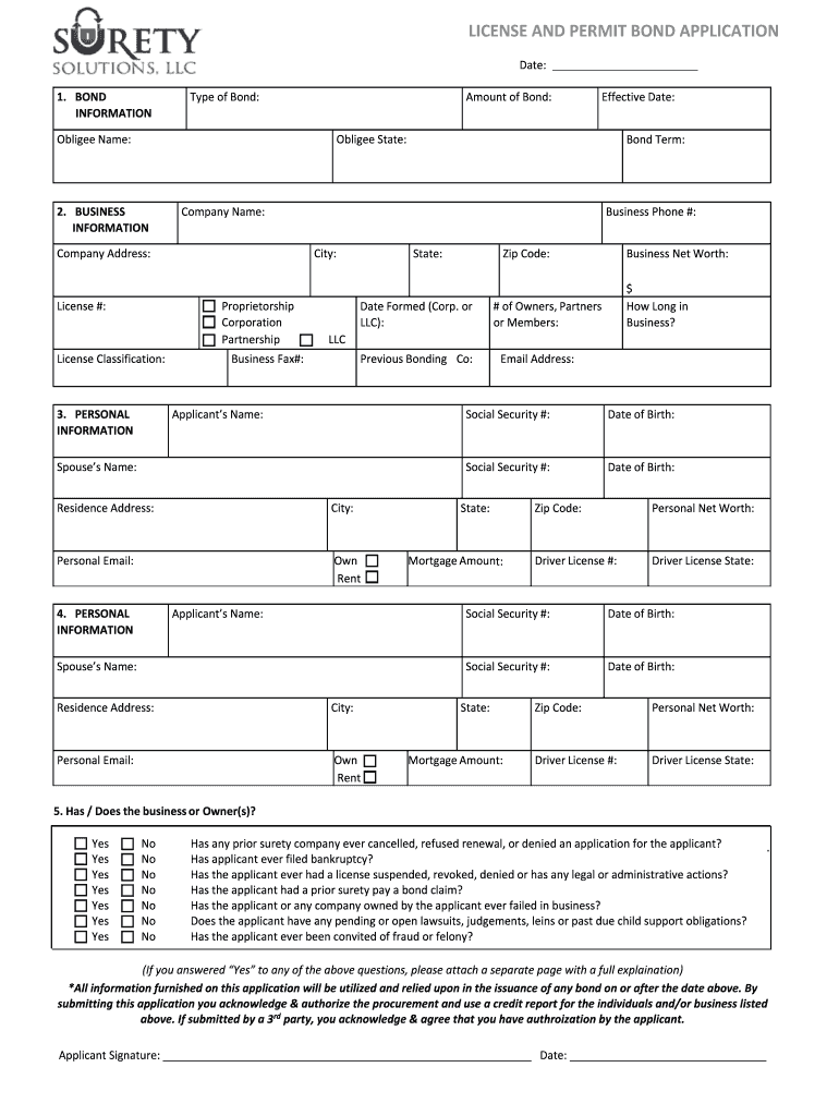 Fillable Online LICENSE AND PERMIT BOND APPLICATION Fax Email Print ...
