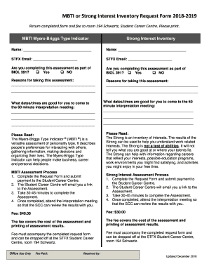 Fillable Online MBTI or Strong Interest Inventory Request Form 2018 ...