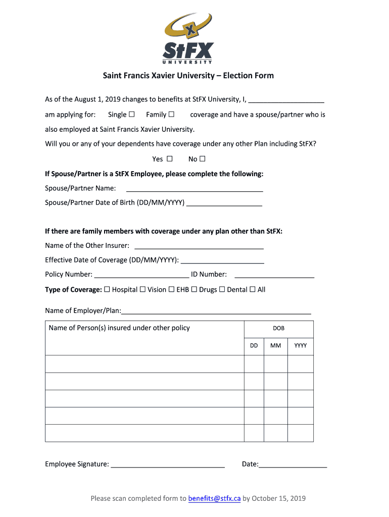 Fillable Online Saint Francis Xavier University Election Form - MyStFX ...