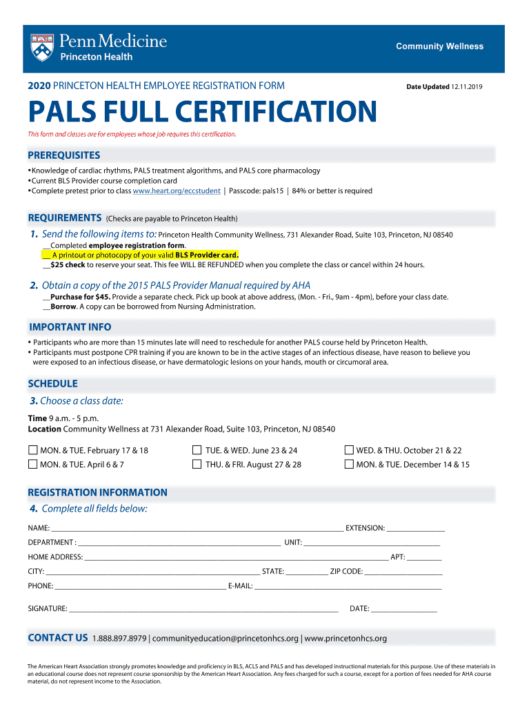 Fillable Online PALS FULL registration form 2020PENN Fax Email Print ...