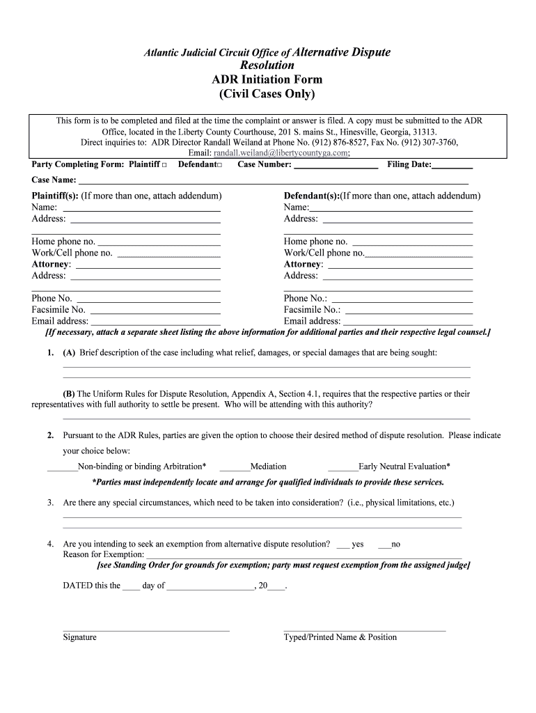 Fillable Online ADR Civil Initiation Form - First Judicial District Fax ...