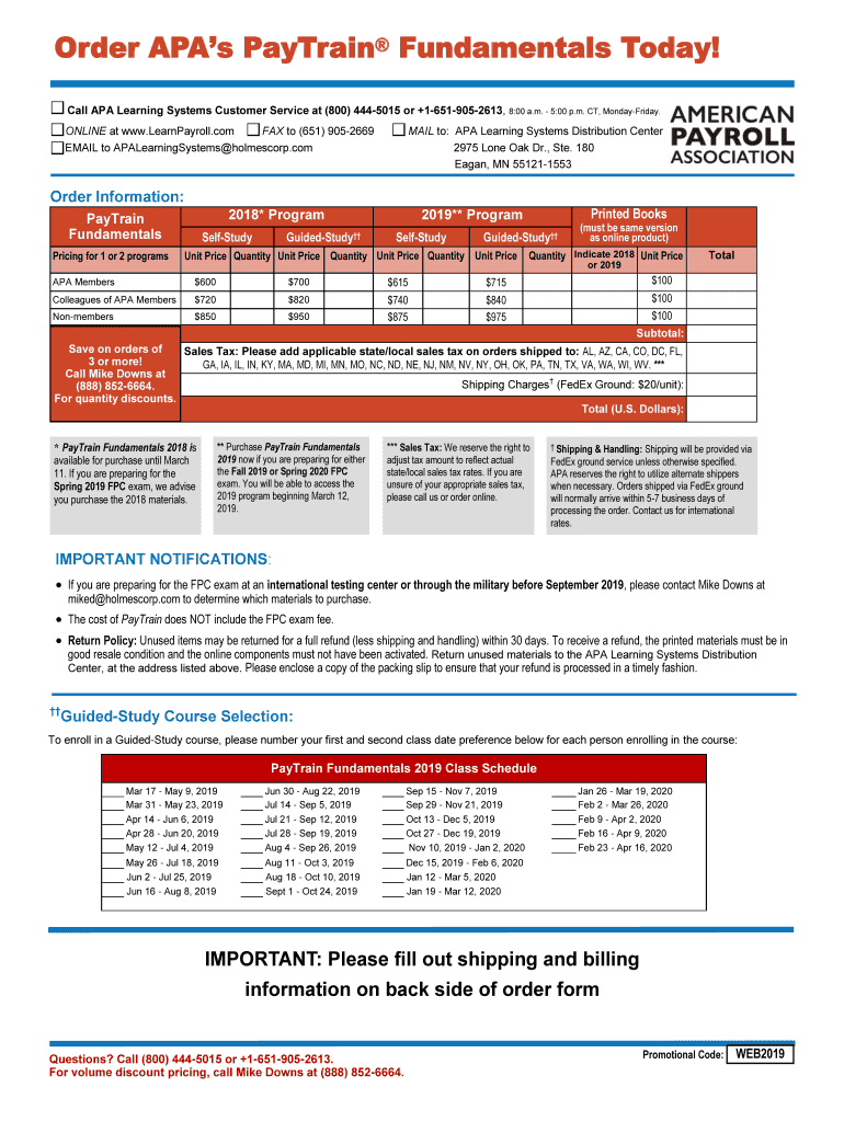 Fillable Online Order APA s PayTrain Fundamentals Today! - learnpayroll.com Fax Email Print ...