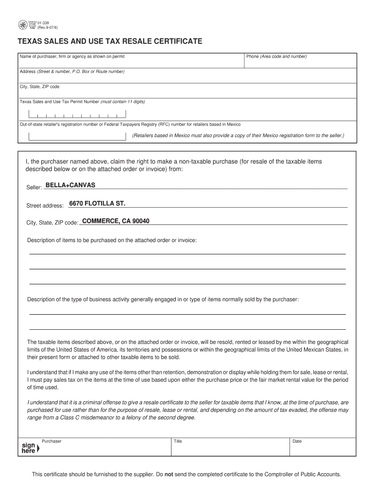 Fillable Online Fillable Online Texas-Sales-and-Use-Tax-Resale ...