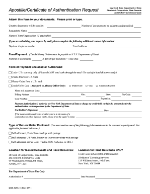 Fillable Online Apostille/Certificate of Authentication Request - New ...