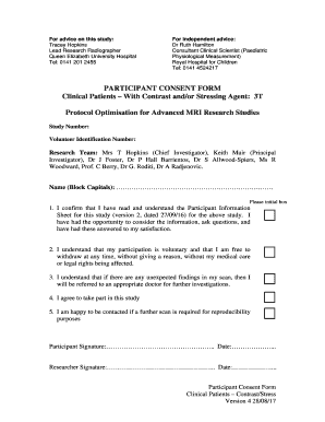 Fillable Online PARTICIPANT CONSENT FORM Clinical Patients With ...