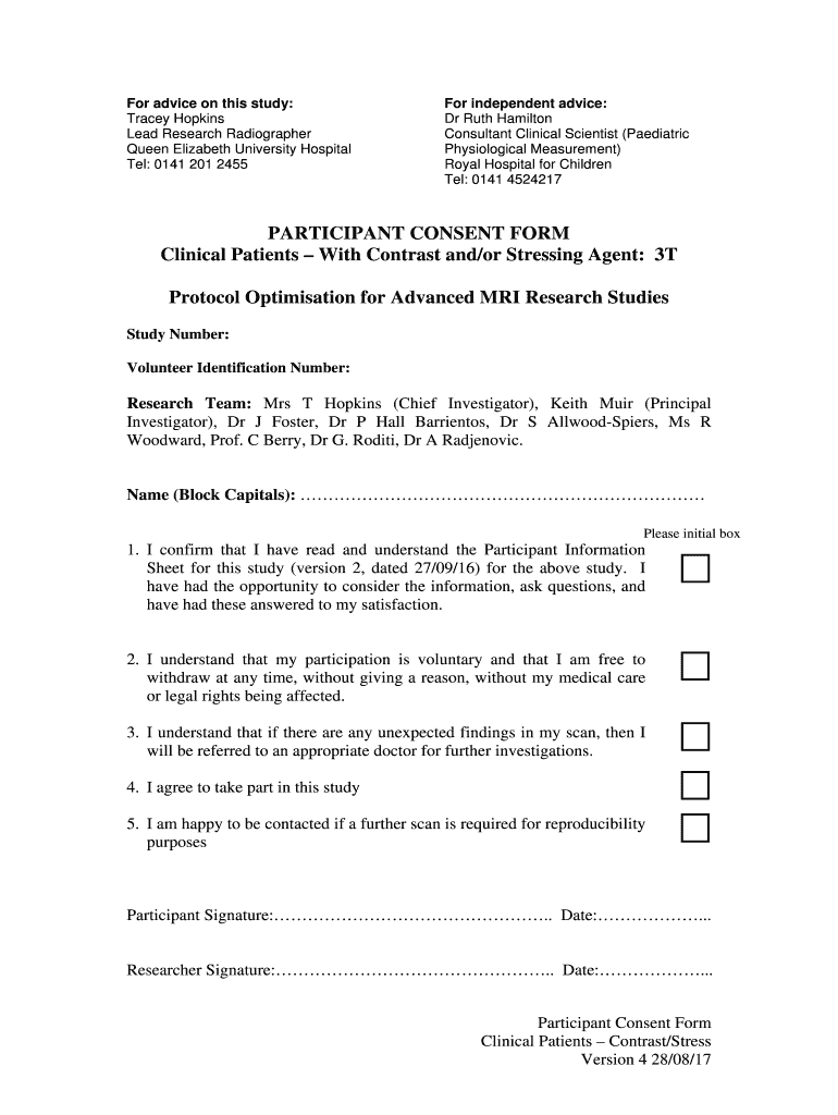 Fillable Online PARTICIPANT CONSENT FORM Clinical Patients With ...