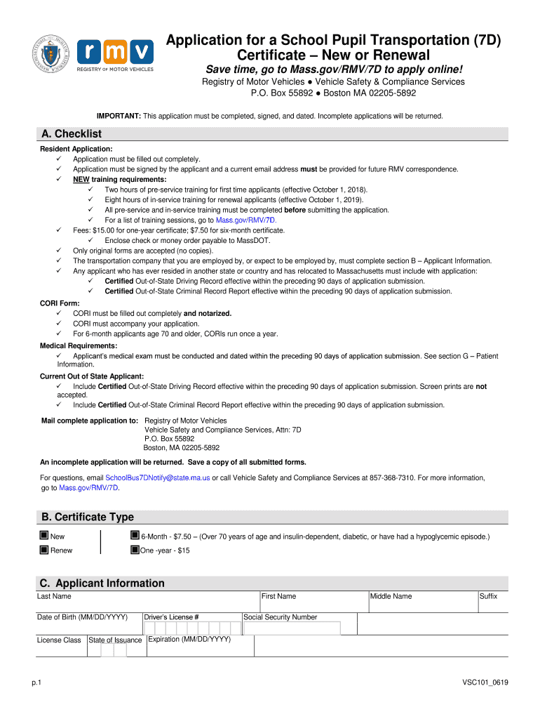 Fillable Online Application for a School Pupil Transportation (7D ...