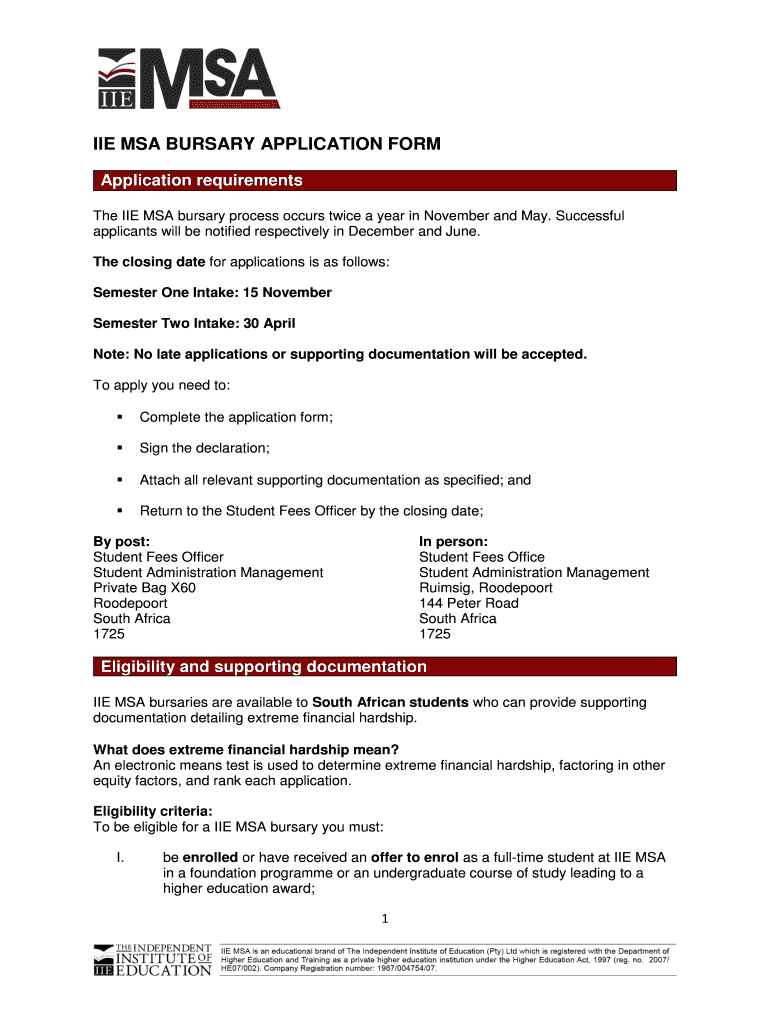 Iie Msa Bursary - Fill Online, Printable, Fillable, Blank | pdfFiller
