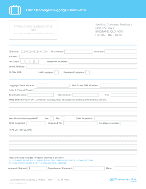 Lost / Damaged Luggage Claim Form - Queensland Rail Travel - Fill and ...