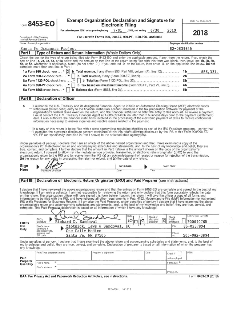 Fillable Online Federal Exempt Organization Declaration and Signature ...