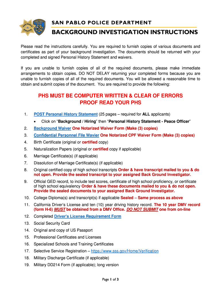 Fillable Online background investigation instructions Fax Email Print ...