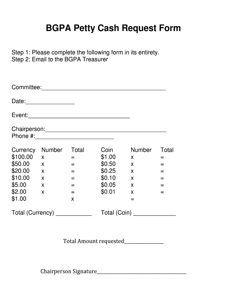 Fillable Online bghs d214 BGPA Petty Cash Request Form Fax Email Print ...