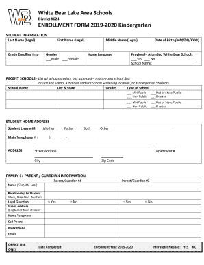 Fillable Online ENROLLMENT FORM 2019-2020 Kindergarten Fax Email Print ...
