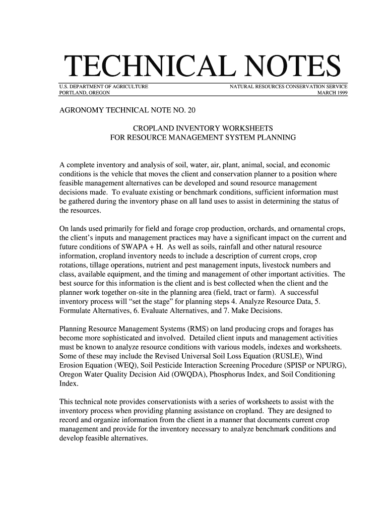 Fillable Online Resource Inventory Worksheet for NRCS ENTSC Tech Note ...