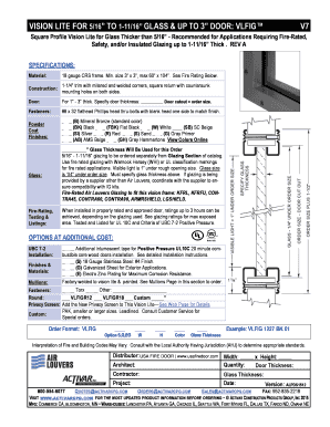 Fillable Online VISION LITE FOR 5/16 TO 1-11/16 GLASS & UP TO 3 DOOR ...
